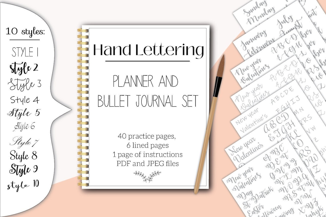 Hand Lettering Worksheets Planner and Bullet Journal Words - Pdf and ...