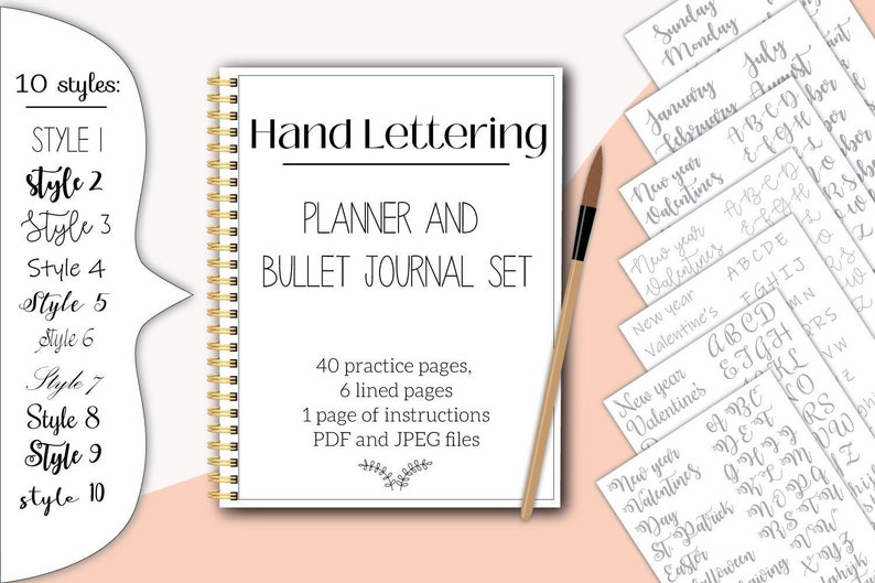 Hand Lettering Worksheets Planner and Bullet Journal Words - Pdf and ...