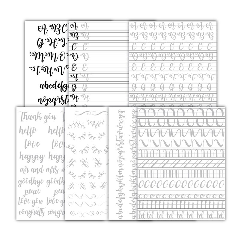 Flourish Brush Lettering Worksheets Pdf and Jpeg Printable and - Etsy