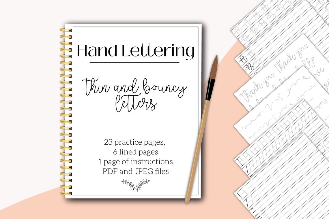 Thin and Bouncy Hand Lettering Worksheets Pdf Jpeg | Etsy