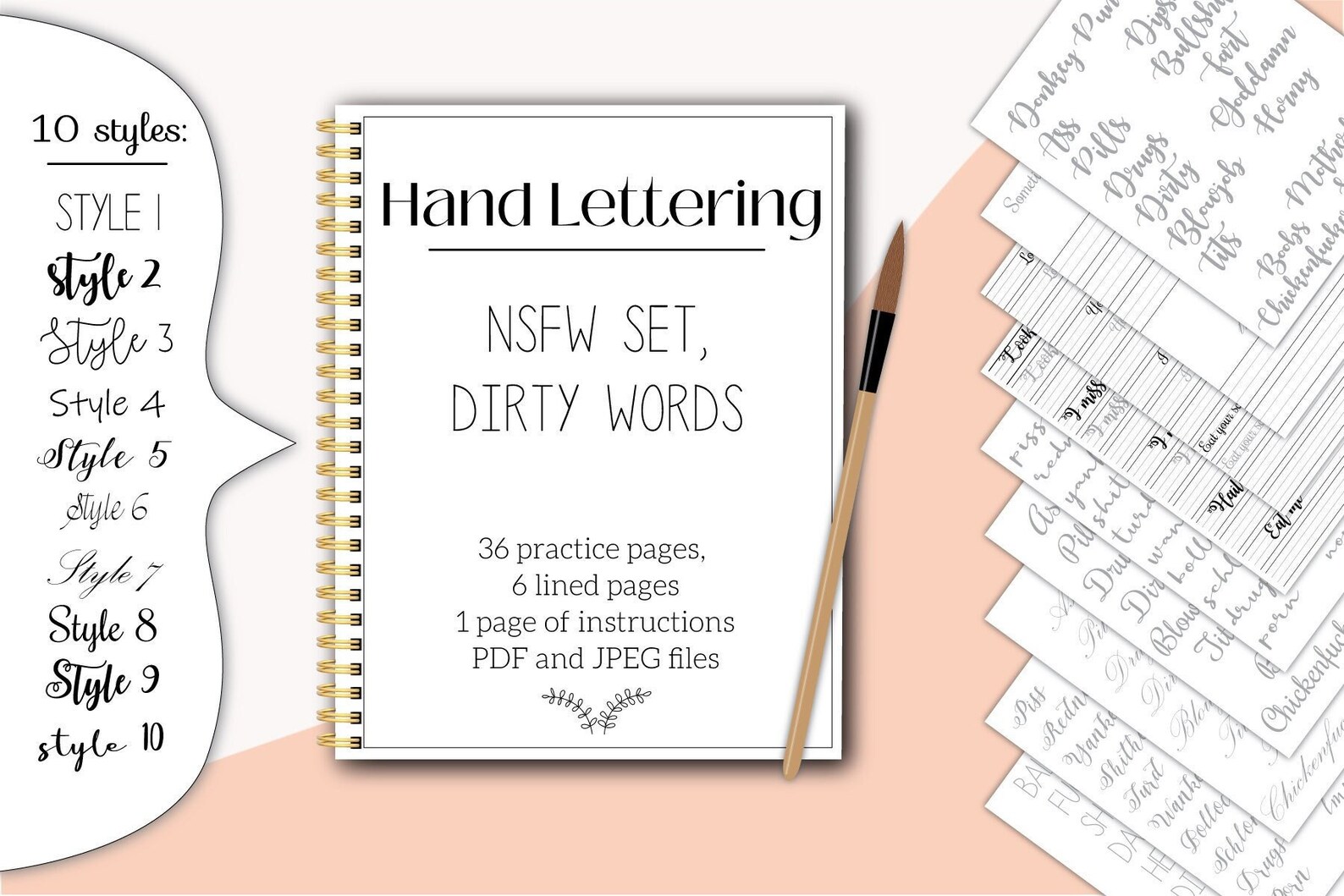 Hand Lettering Worksheets NSFW Dirty Words, Pdf and Jpeg Modern ...