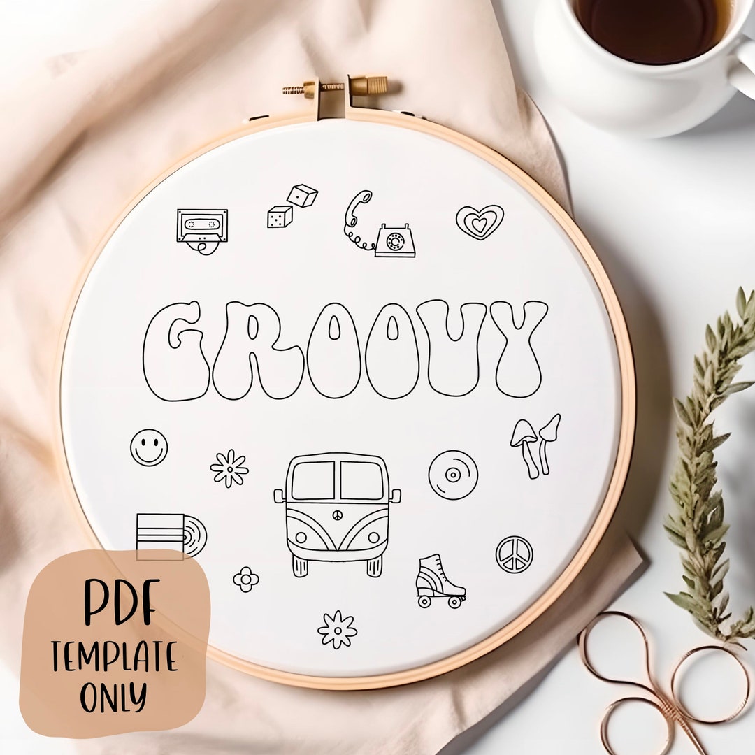 Groovy Hand Embroidery Template - Doodle Embroidery - PDF Template ...