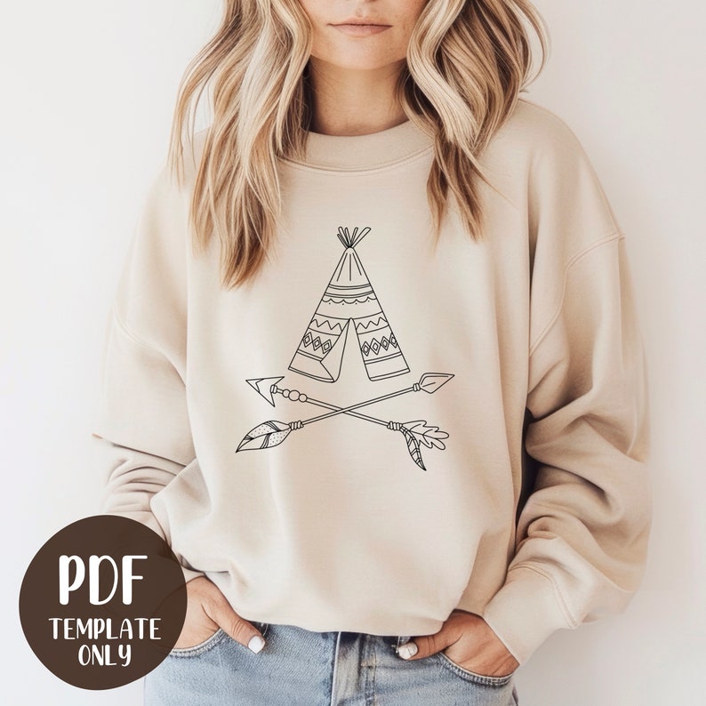 Boho Teepee Hand Embroidery Template - PDF Template - DIY Hoop Art ...