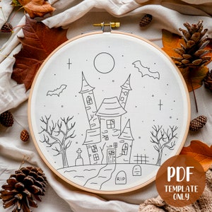 Haunted House Hand Embroidery Template - Autumn Embroidery - Embroidery ...
