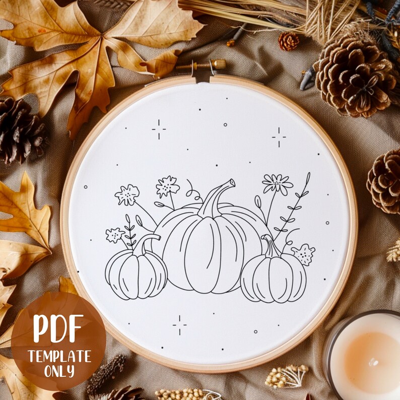 Autumn Pumpkins Hand Embroidery Template - Autumn Embroidery - DIY Hoop ...