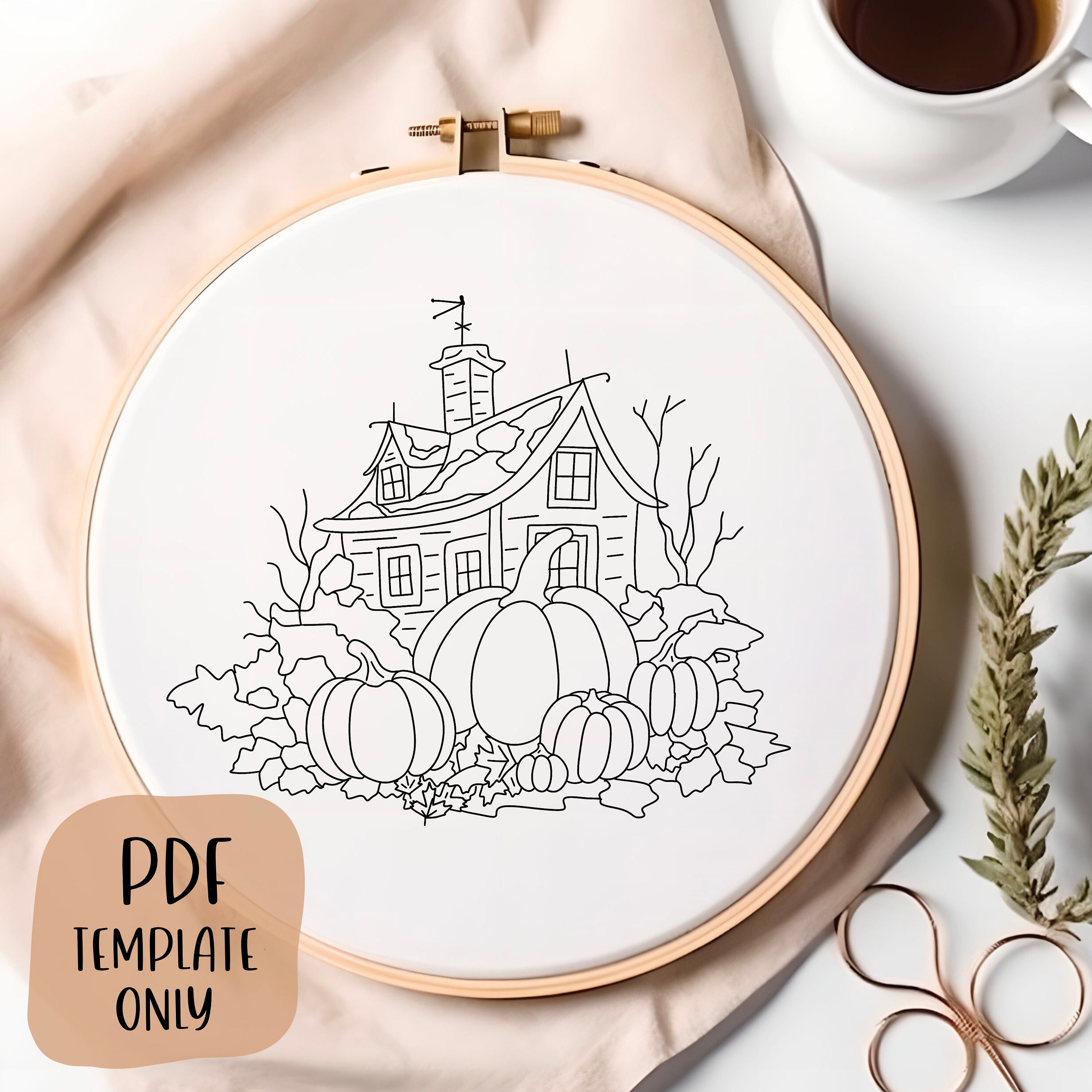 Fall House Hand Embroidery Template Autumn Embroidery - Etsy