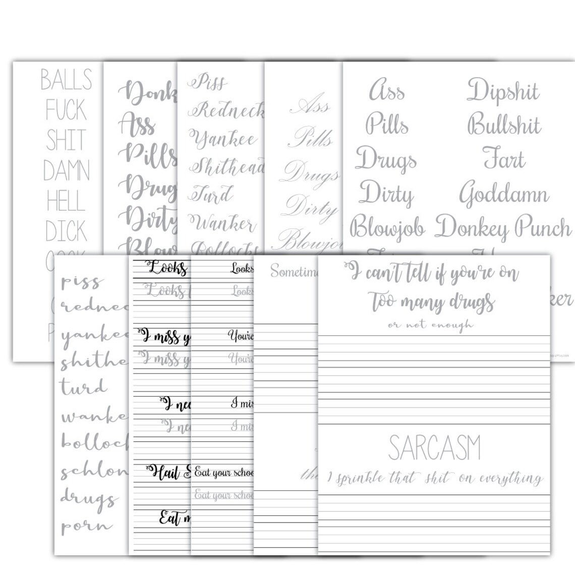 Hand Lettering Worksheets NSFW Dirty Words Pdf and Jpeg - Etsy