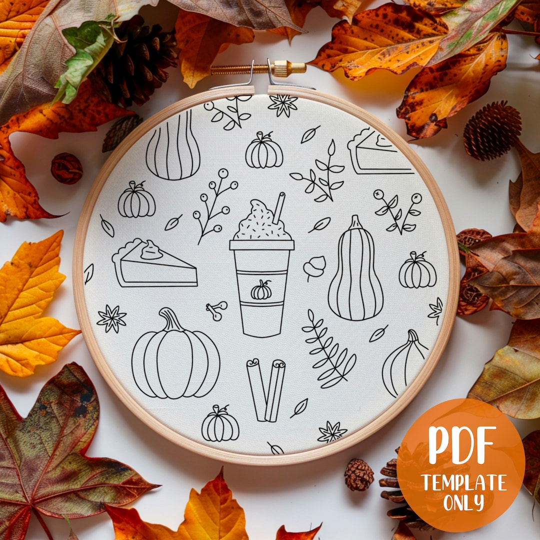 Fall Things Hand Embroidery Template - Fall Embroidery - DIY Hoop Art ...