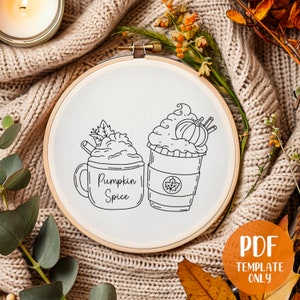Fall Lattes Hand Embroidery Template - Autumn Embroidery - DIY Hoop Art ...