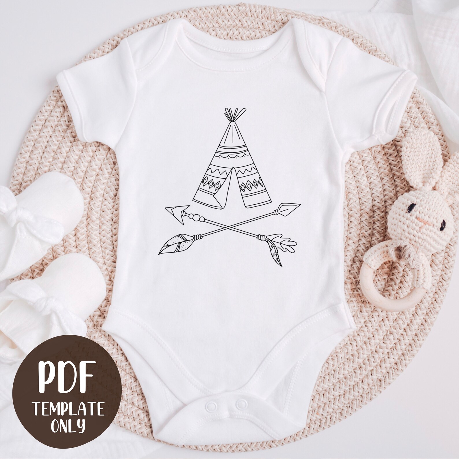 Boho Teepee Hand Embroidery Template - PDF Template - DIY Hoop Art ...