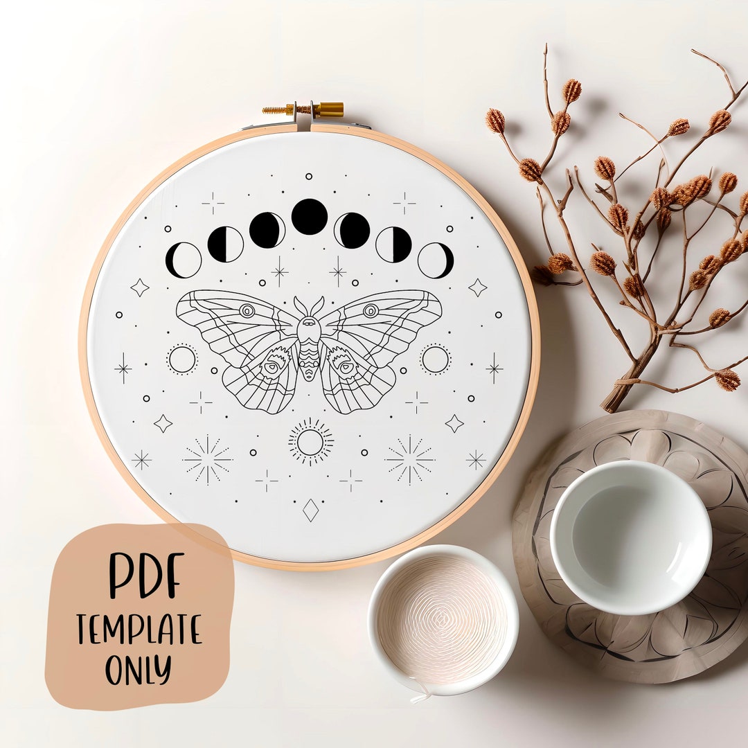 Polyphemus Moth Hand Embroidery Template - Witchy Embroidery - PDF ...