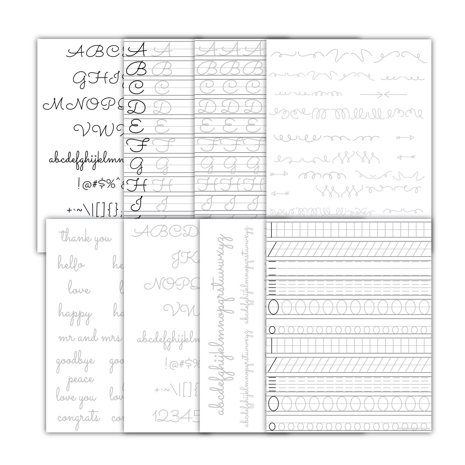 Thin Monoline Hand Lettering Worksheets Pdf and Jpeg Printable | Etsy