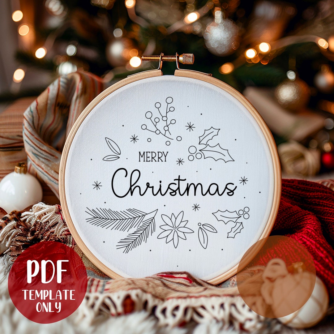 Merry Christmas Hand Embroidery Template - Christmas Embroidery - DIY ...