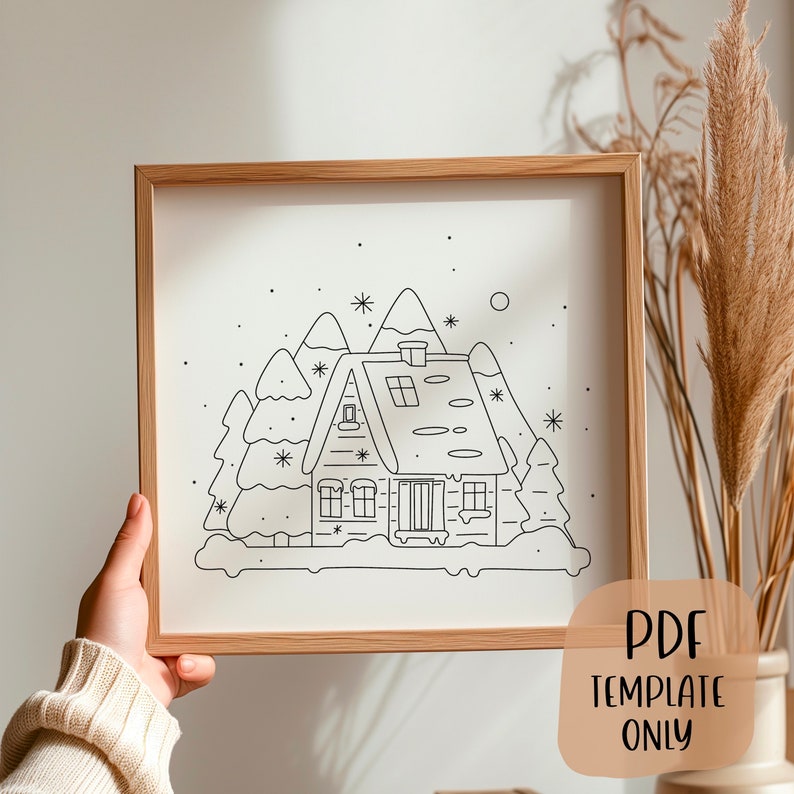 Snowy Winter House 2 Hand Embroidery Template - Winter Embroidery - DIY ...