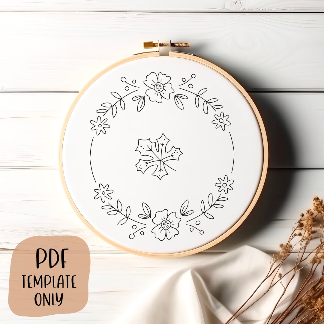 Autumn Wreath Hand Embroidery Template - Fall Embroidery - DIY Hoop Art ...