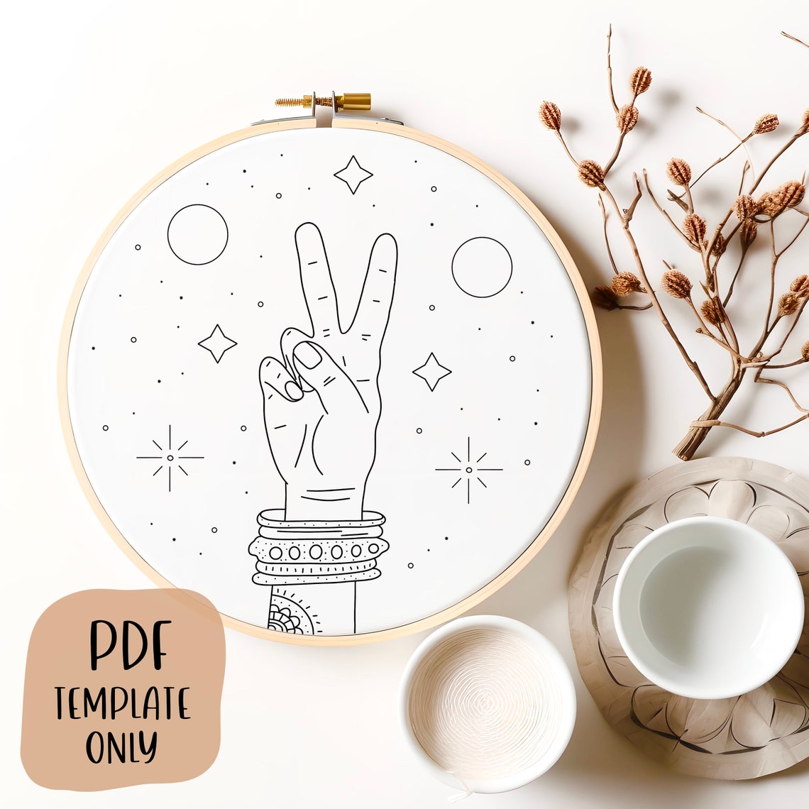 Retro Peace Hand Embroidery Template - Doodle Embroidery - PDF Template ...