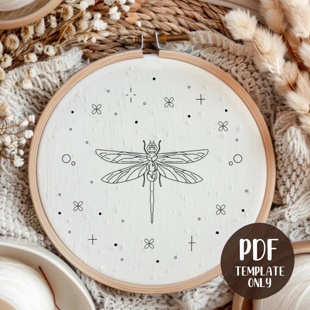 Dragonfly Hand Embroidery Template - Nature Embroidery - PDF Template ...
