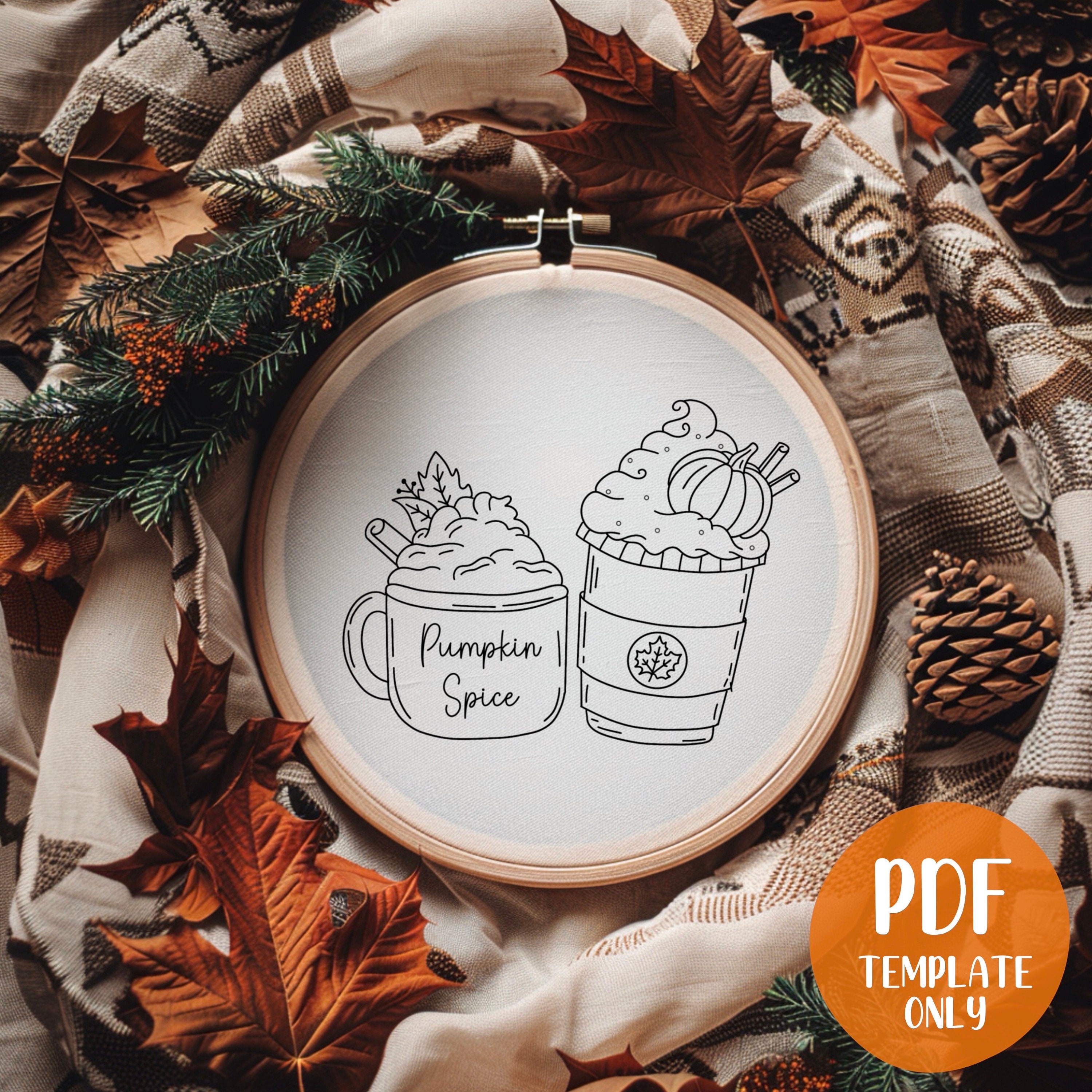 Fall Lattes Hand Embroidery Template - Autumn Embroidery - DIY Hoop Art ...
