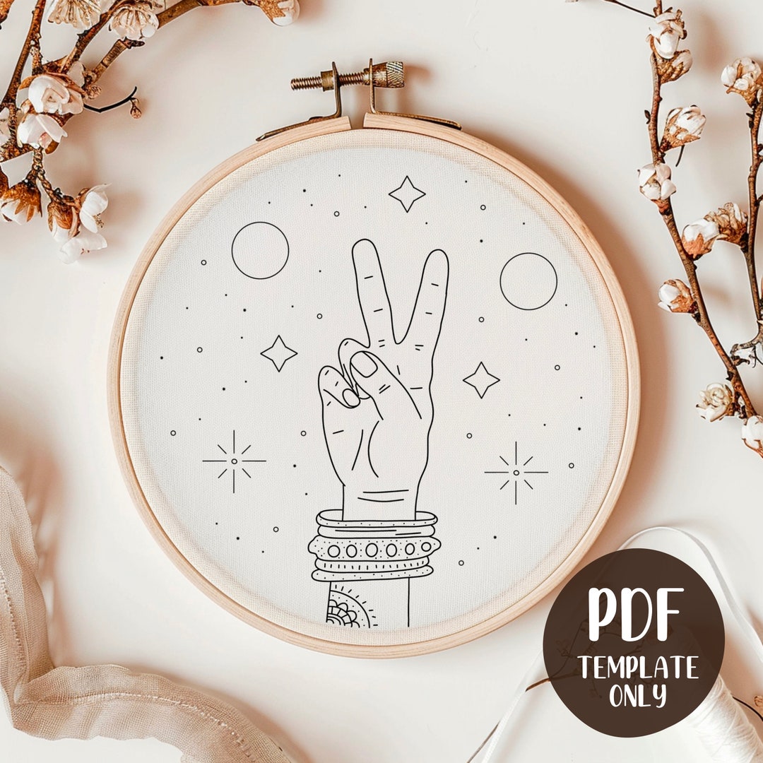 Retro Peace Hand Embroidery Template - Doodle Embroidery - PDF Template ...