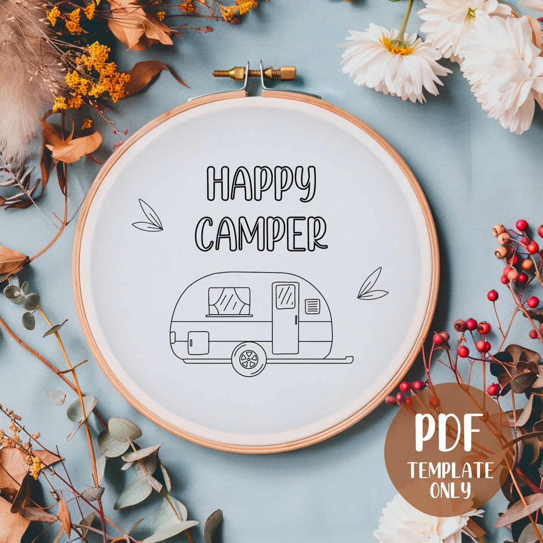 Happy Camper Hand Embroidery Template - Cute Doodle Embroidery - PDF ...