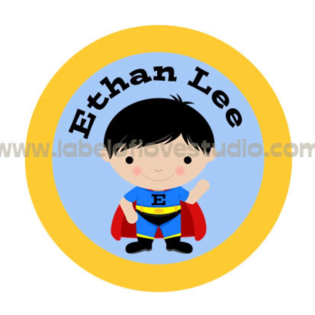 20 Customizable Round Name Labels Boy Super Hero - Etsy