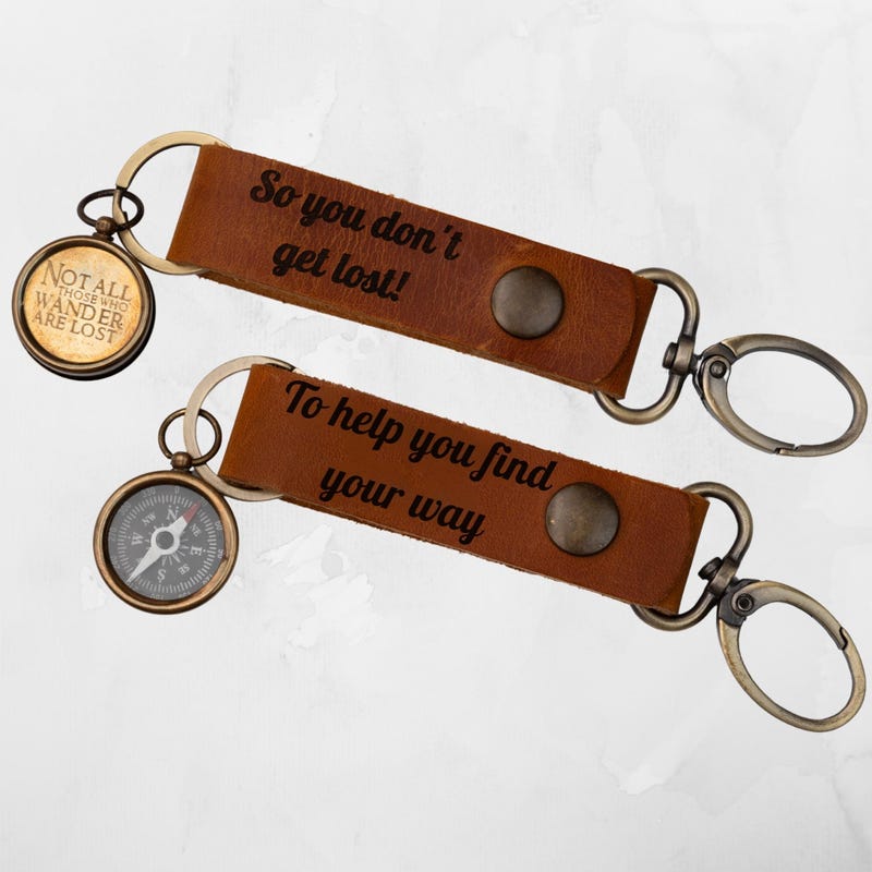 Engraved Compass Keychain - Etsy