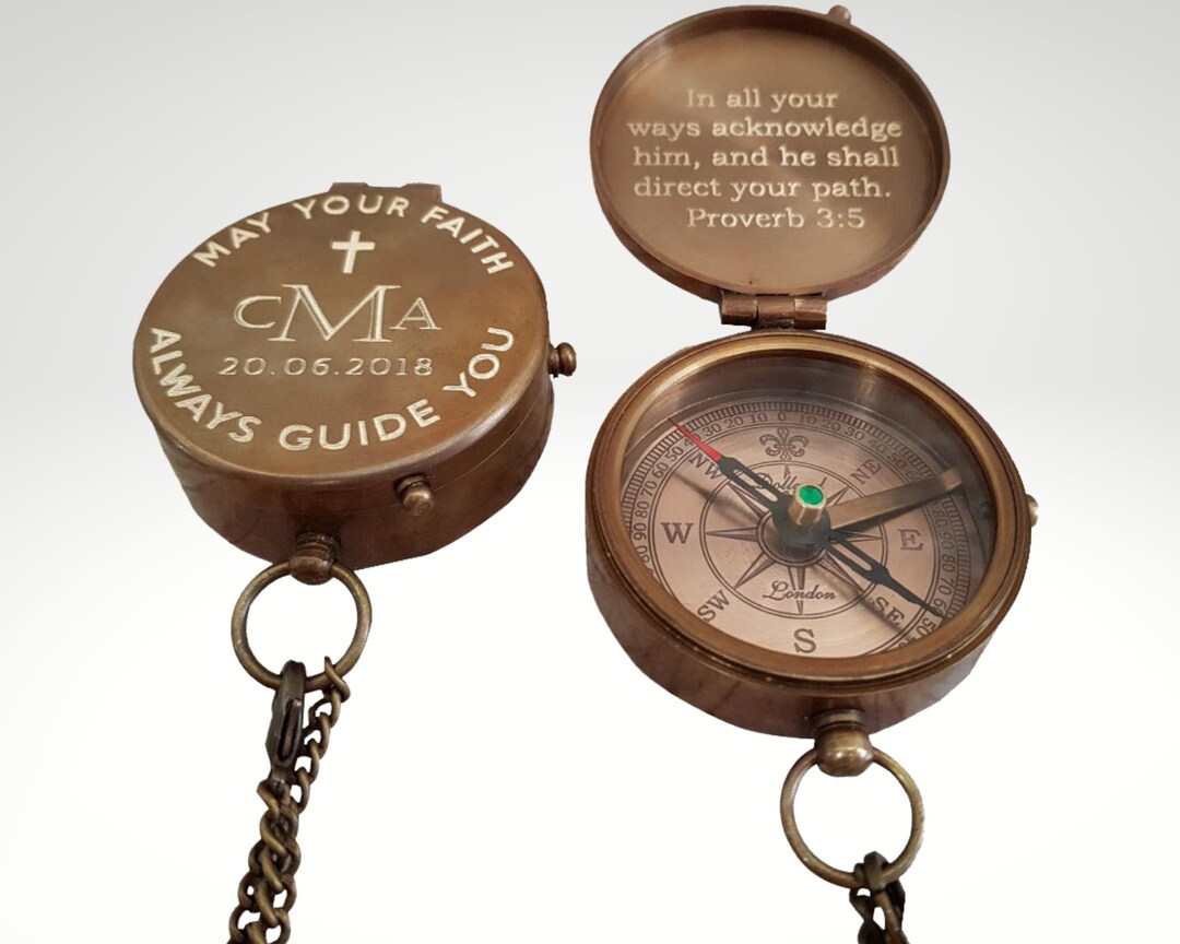 Baptism Compass Gift for Boys, Personalized Compass, Engraved Handmade ...