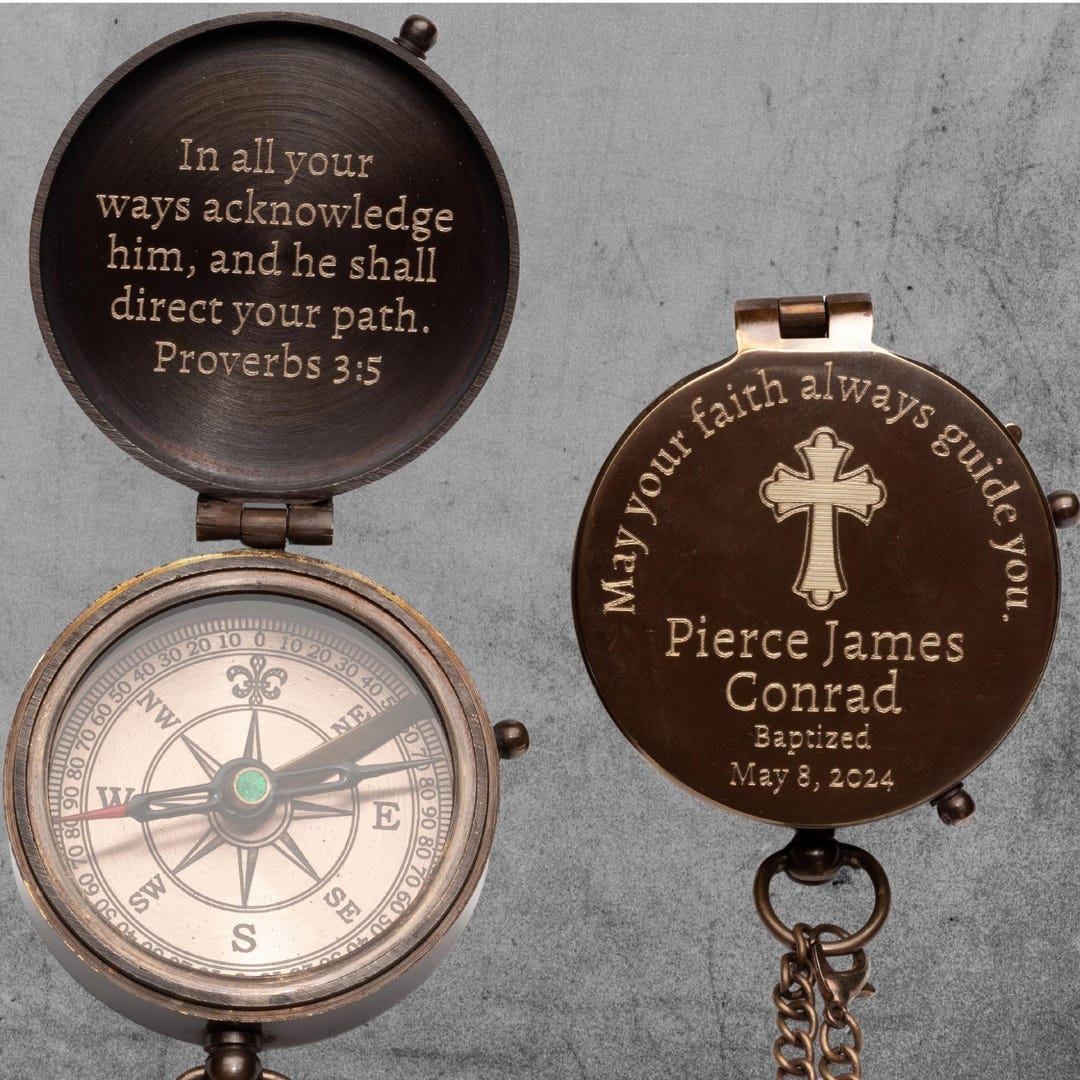 Custom Engraved Compass Baptism Gift for Boys, Personalized Compass for ...