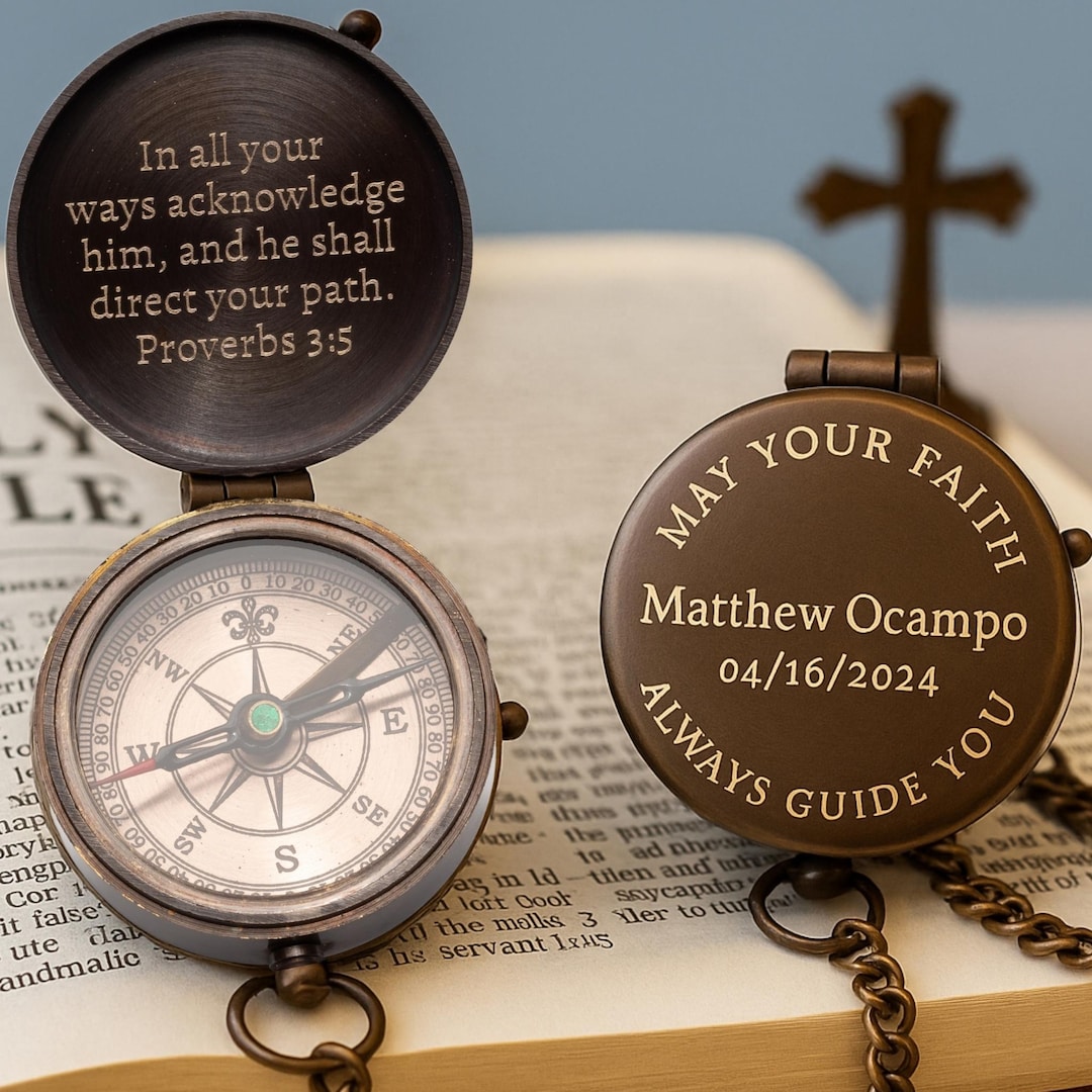 First Communion Gifts – Personalized Engraved Compass – Christian Gift ...
