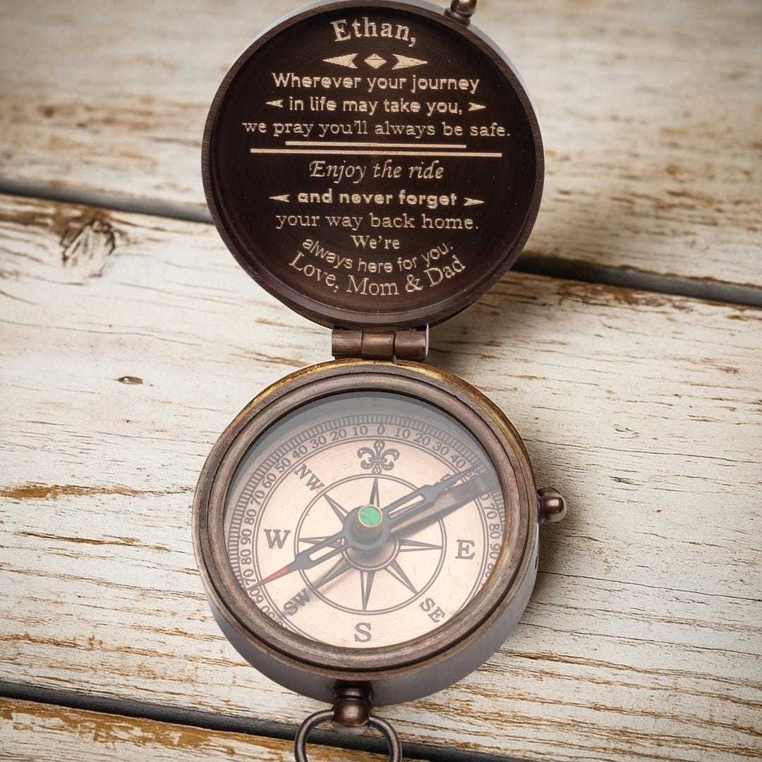 Engraved Compass Gift – Personalized Brass Pocket Compass – Graduation ...
