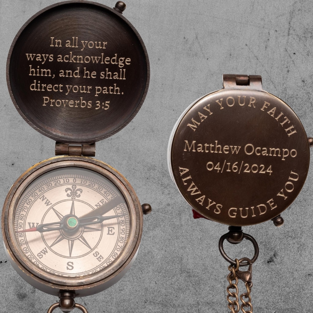 Personalized Compass Baptism Gift for Boys, Engraved Compass for Men ...
