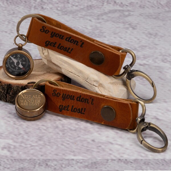 Engraved Compass Keychain - Etsy