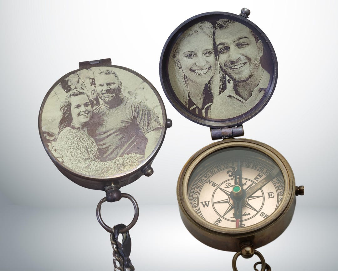 Photo Engraved Antique Working Compass – Personalized Pocket Compass ...