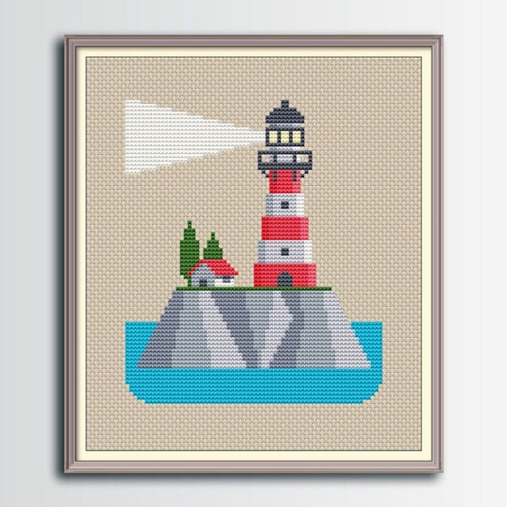 Lighthouse Cross Stitch Pattern PDF Mountains Geometric | Etsy