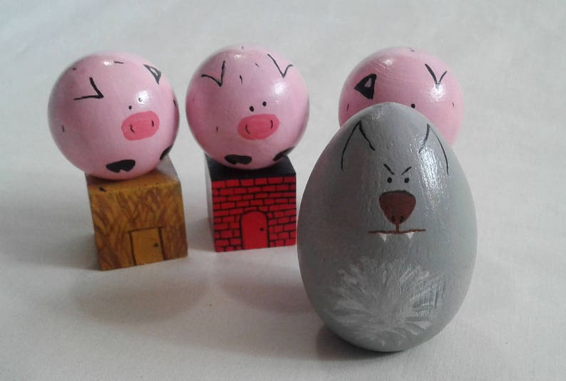 Natural Peg Big Bad Wolf Three Little Pigs, Fairy Tale Peg People, 3 ...