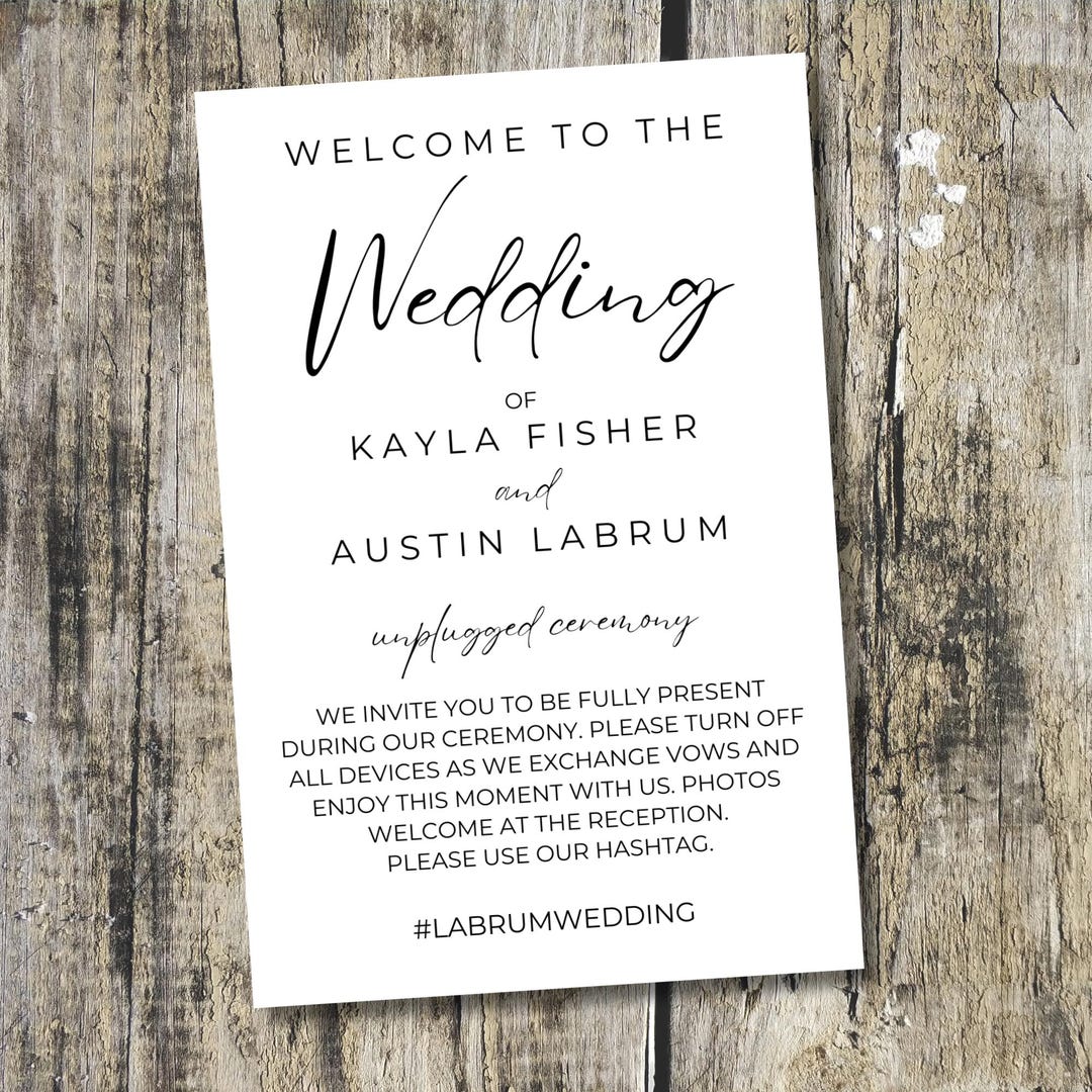 Unplugged Wedding Ceremony Cards: Minimalist Sign, 5x7 Printed Handouts ...