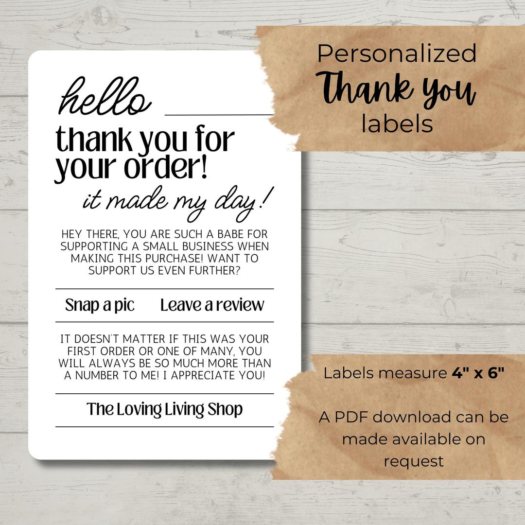 Thank You for Your Order Labels | 4x6 Thermal Shipping Label ...