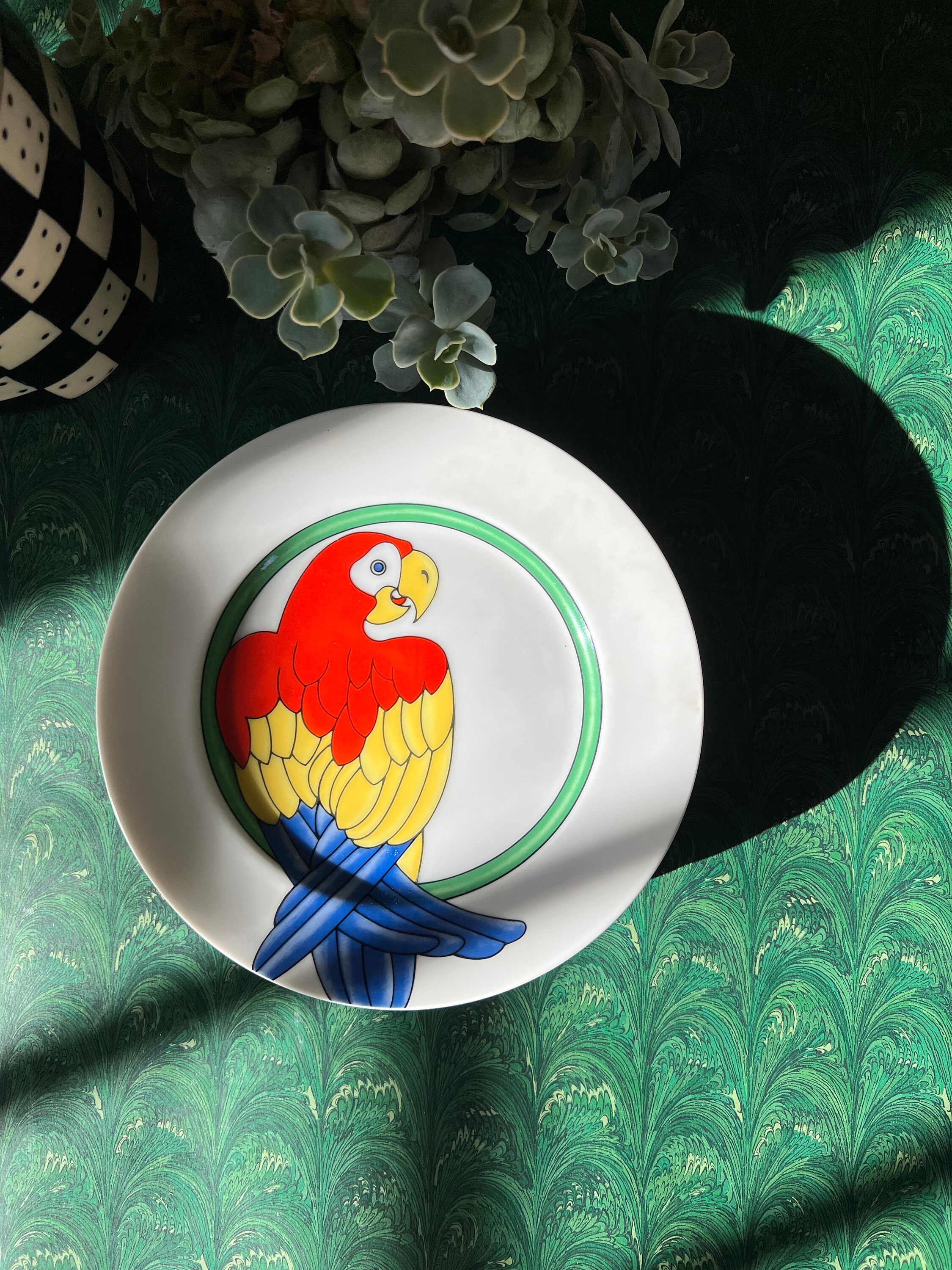 Set Of 4 Vintage Porcelain Parrot Plates by Fitz And Floyd