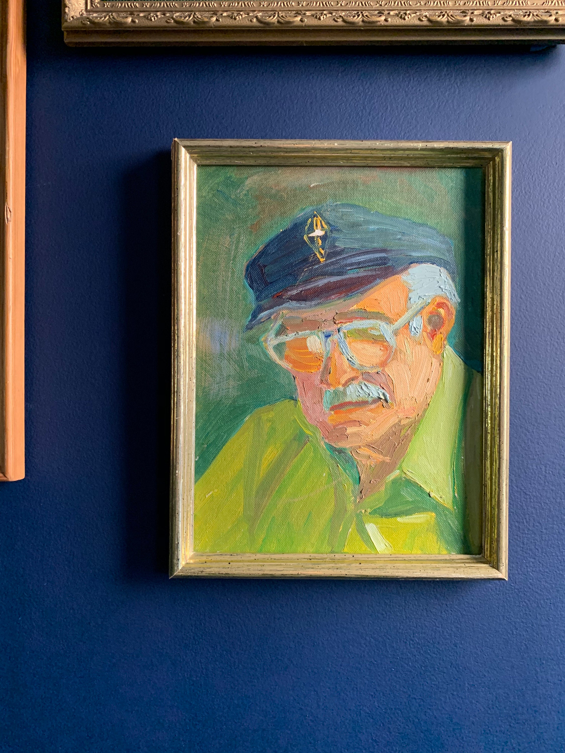 Vintage Sea Captain Portrait Painting Oil On Board