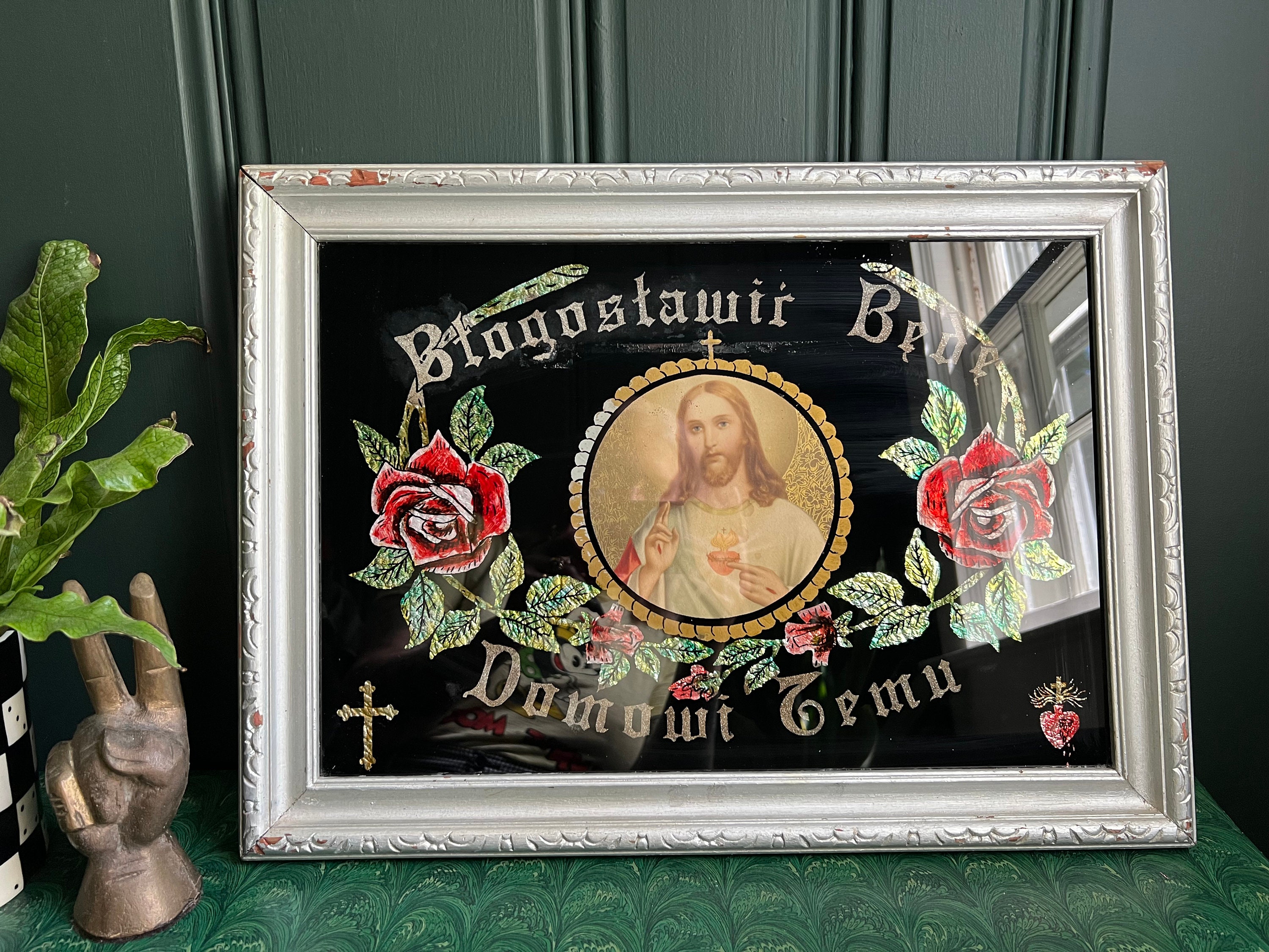 Art Deco Reverse Painted Glass Polish Foil Tinsel Art: Sacred Heart Of ...