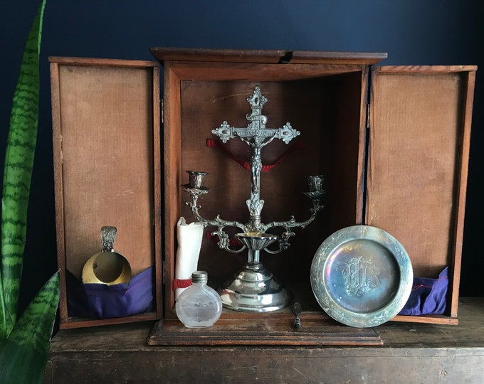 Antique Homan Silver Plated Sick Call Outfit in Wood Cabinet With ...