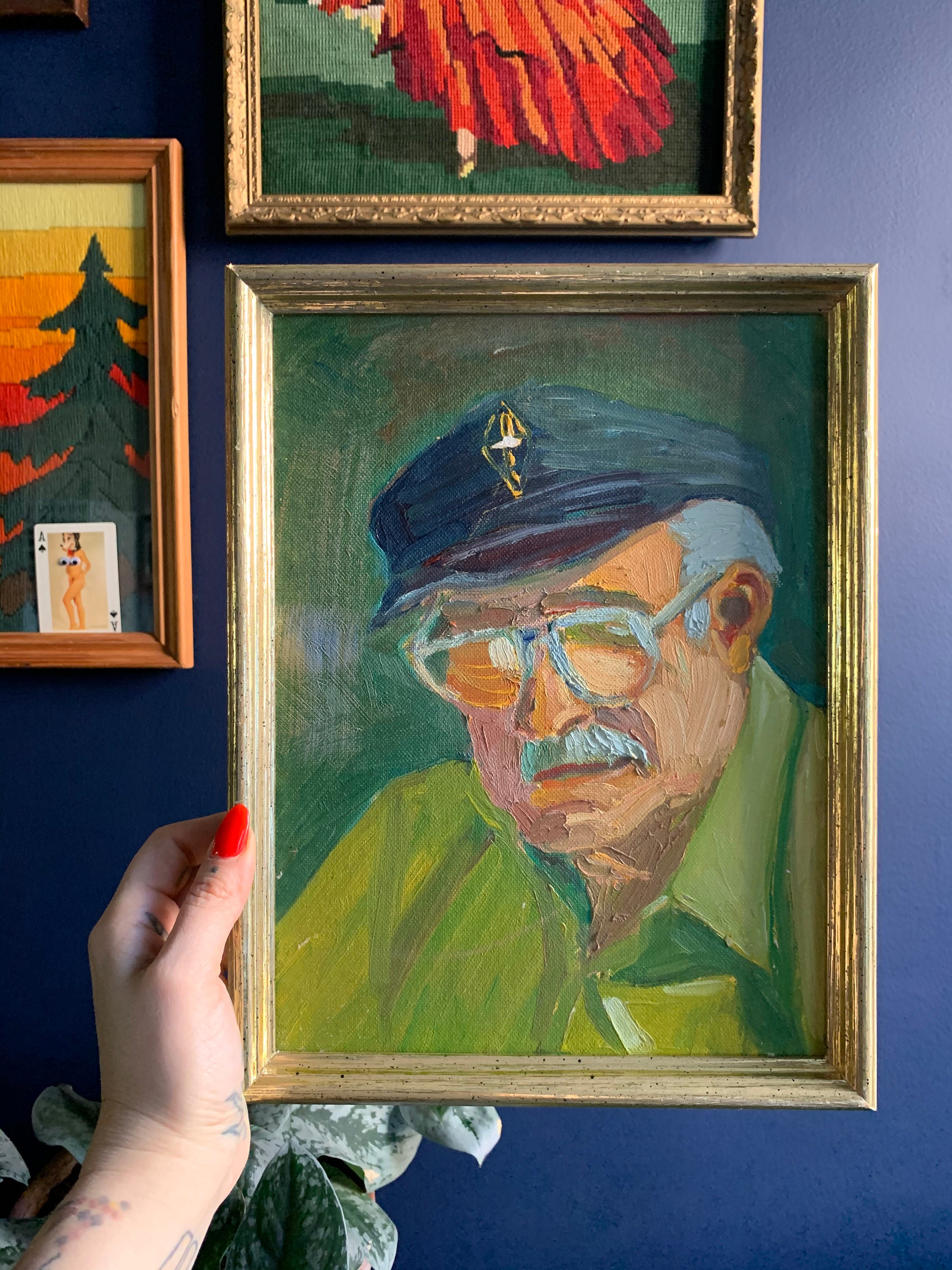 Vintage Sea Captain Portrait Painting Oil On Board