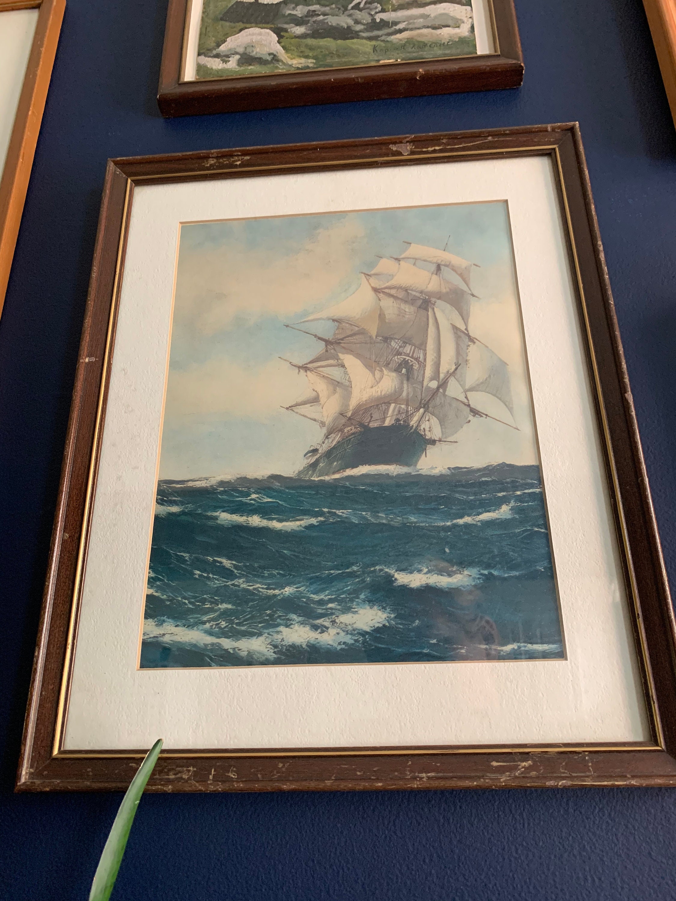 Vintage Ship Lithograph In Original Frame