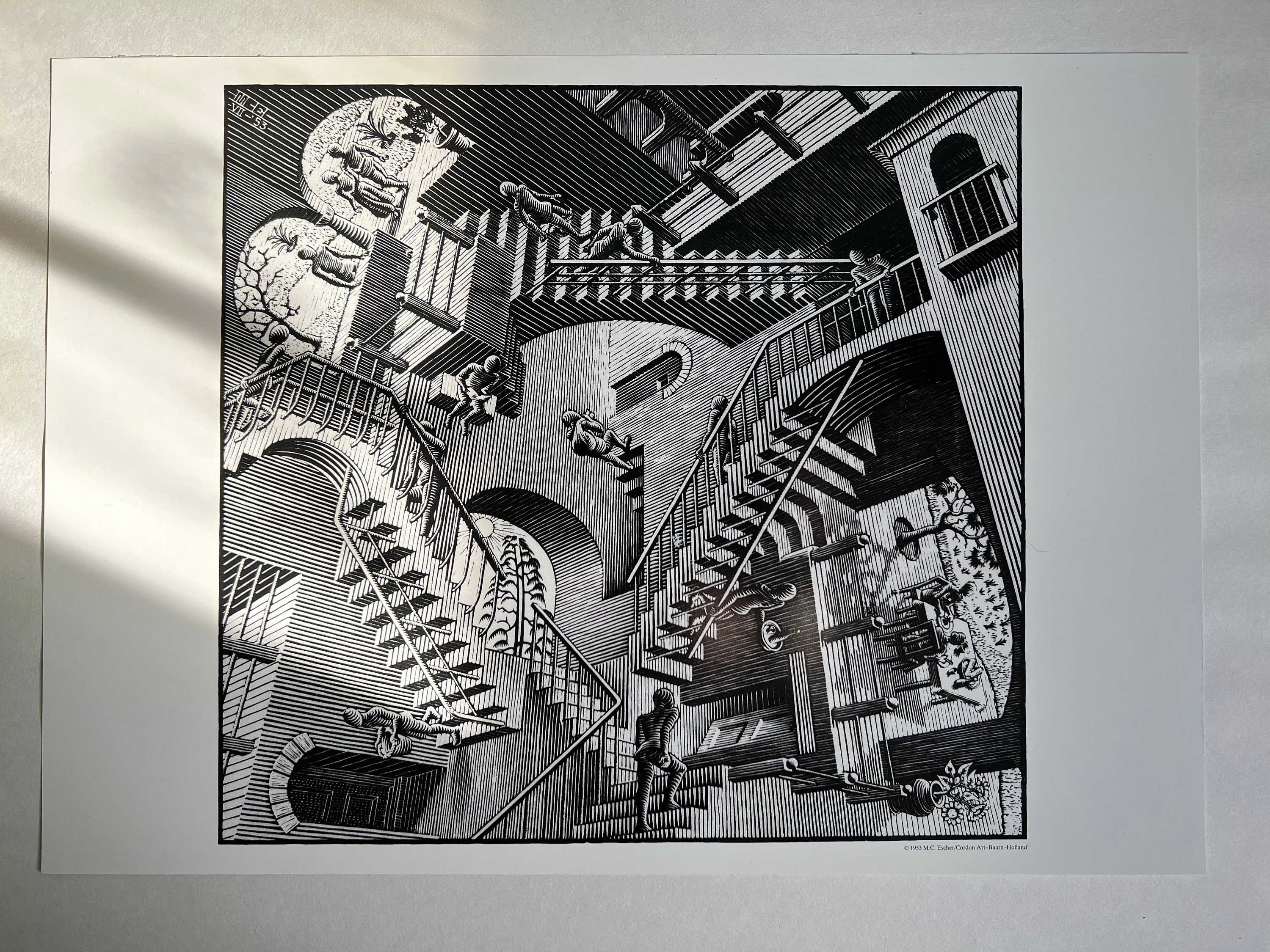 Vintage M. C. Escher Relativity Museum Print, Cordon Art Baarn Holland Vintage M. C. Escher Relativity Museum Print, Cordon Art Baarn Holland