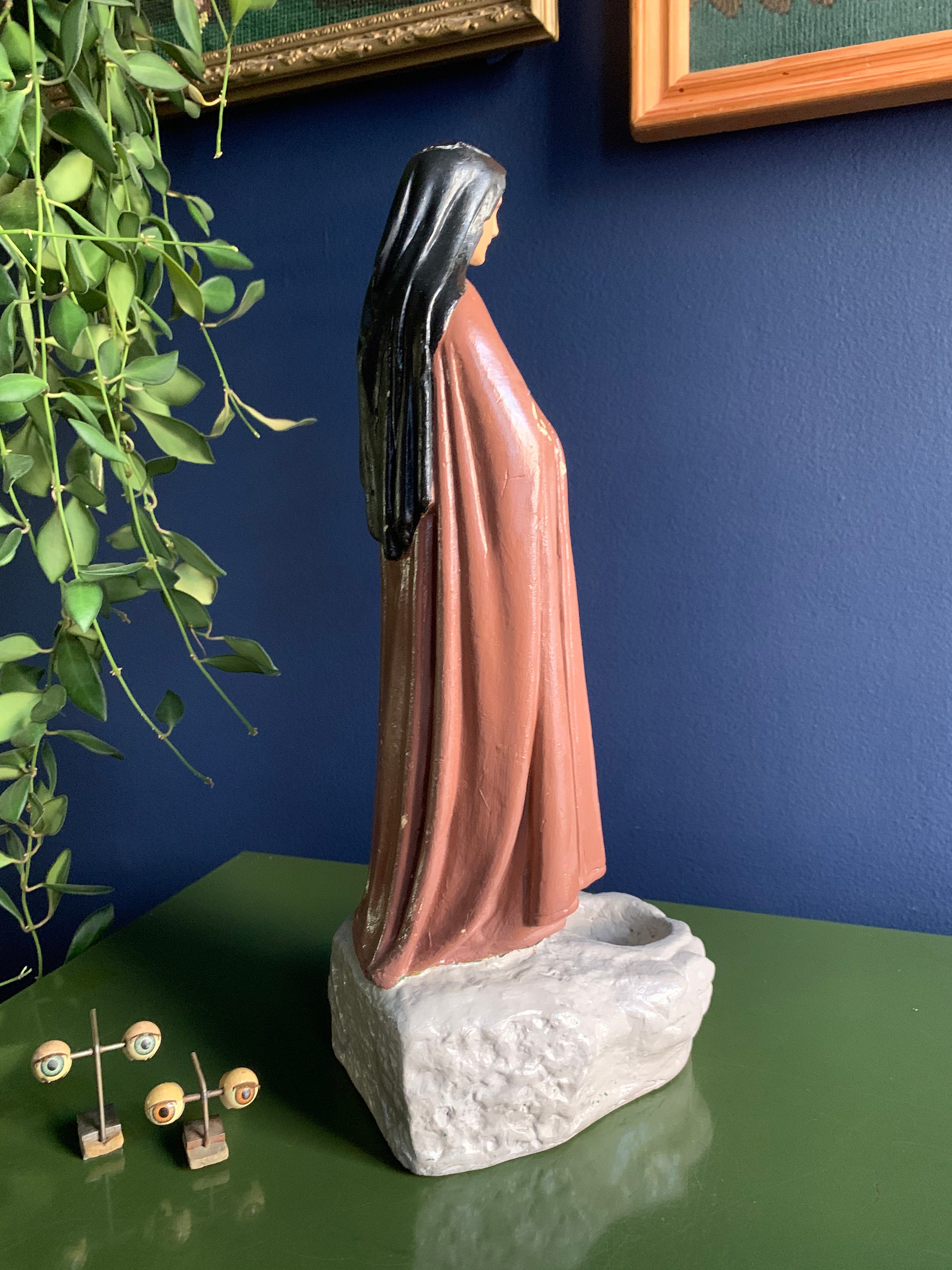 Saint Theresa Chalkware Statue With Built In Candle Holder