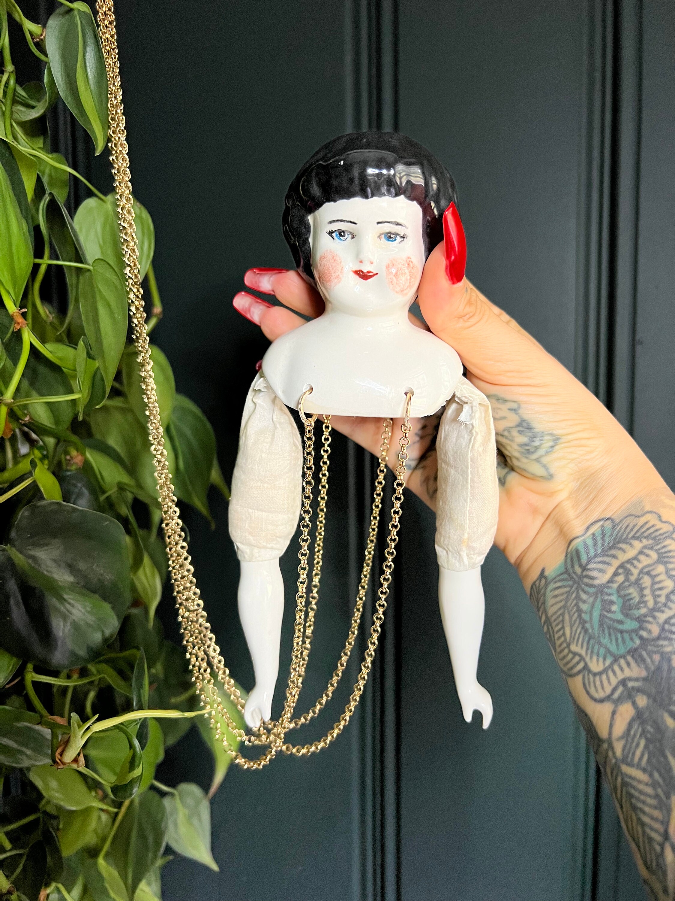 Vintage Ceramic Doll Bust With Arms Hanging Planter, Rose Gold Rolo ...