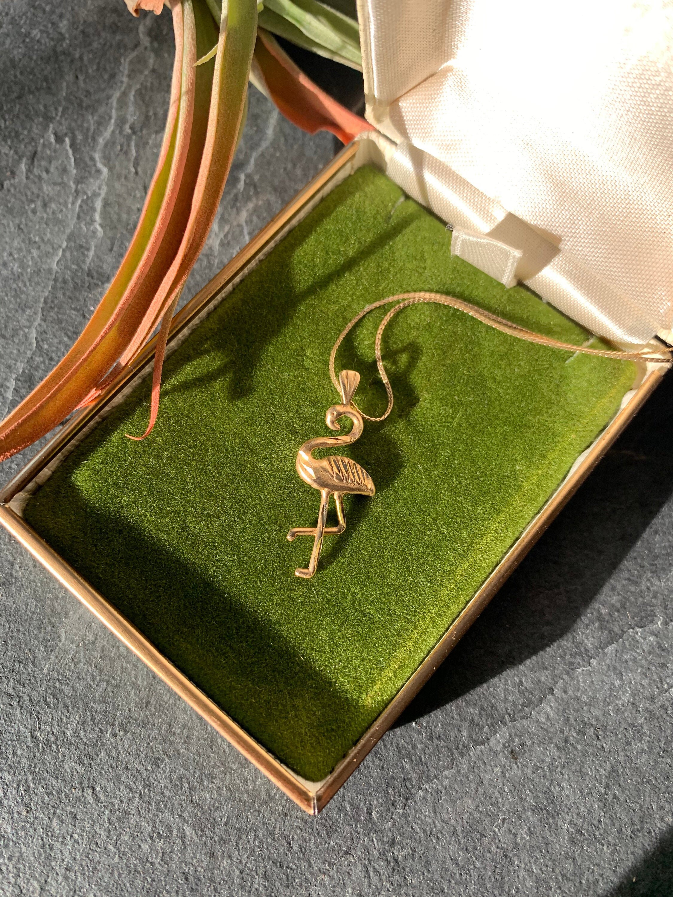 Vintage Solid 14k Yellow Gold Flamingo Charm