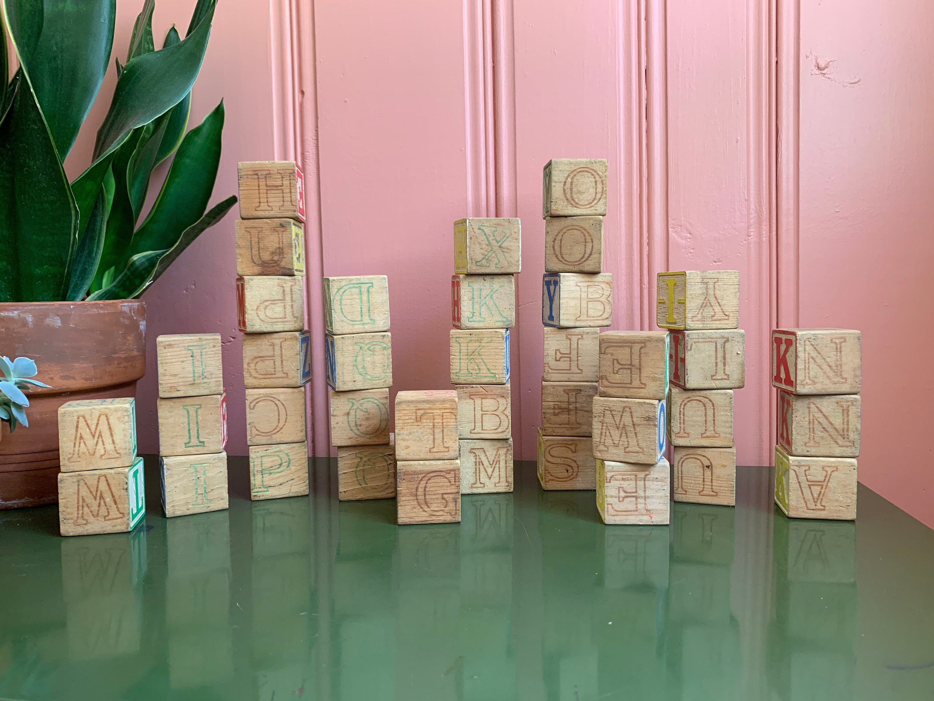 Collection Of Vintage Alphabet Wooden Learning Blocks