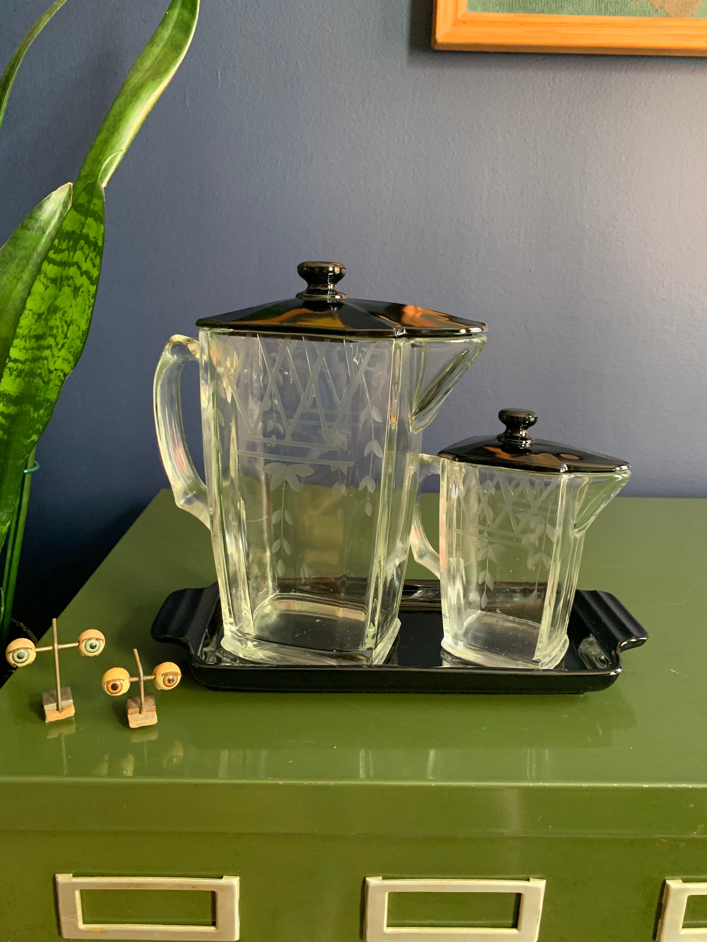 Vintage Glass Pitcher Set With Serving Tray