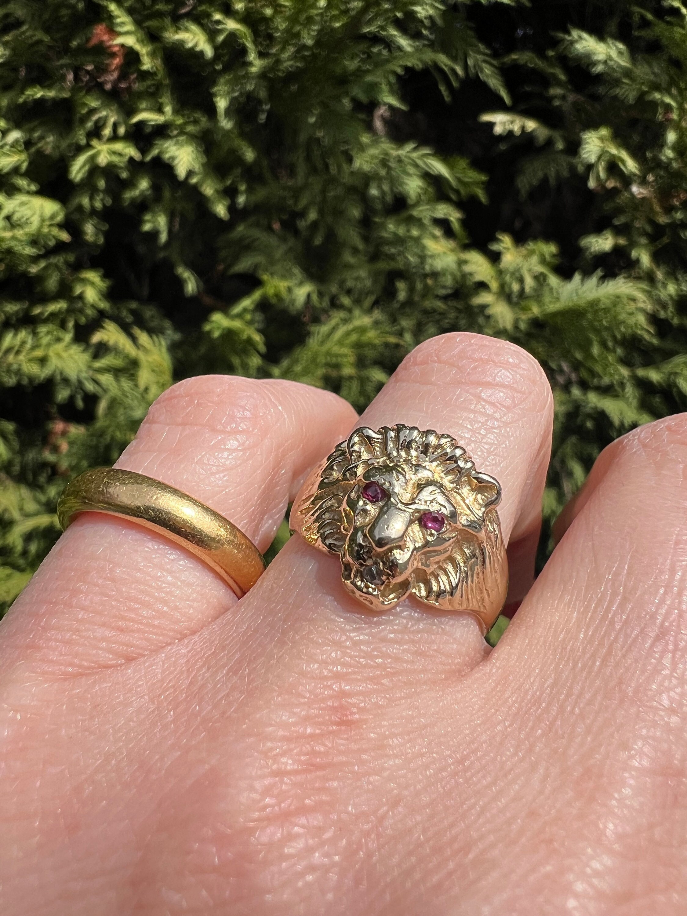 Vintage 14k Yellow Gold Lion Head Ring With Ruby Eyes and Diamond Mouth Etsy